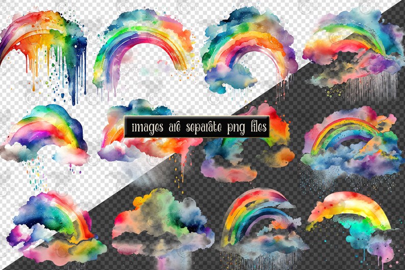 Watercolor Rainbows Clipart Digital Graphics for Commercial - Etsy