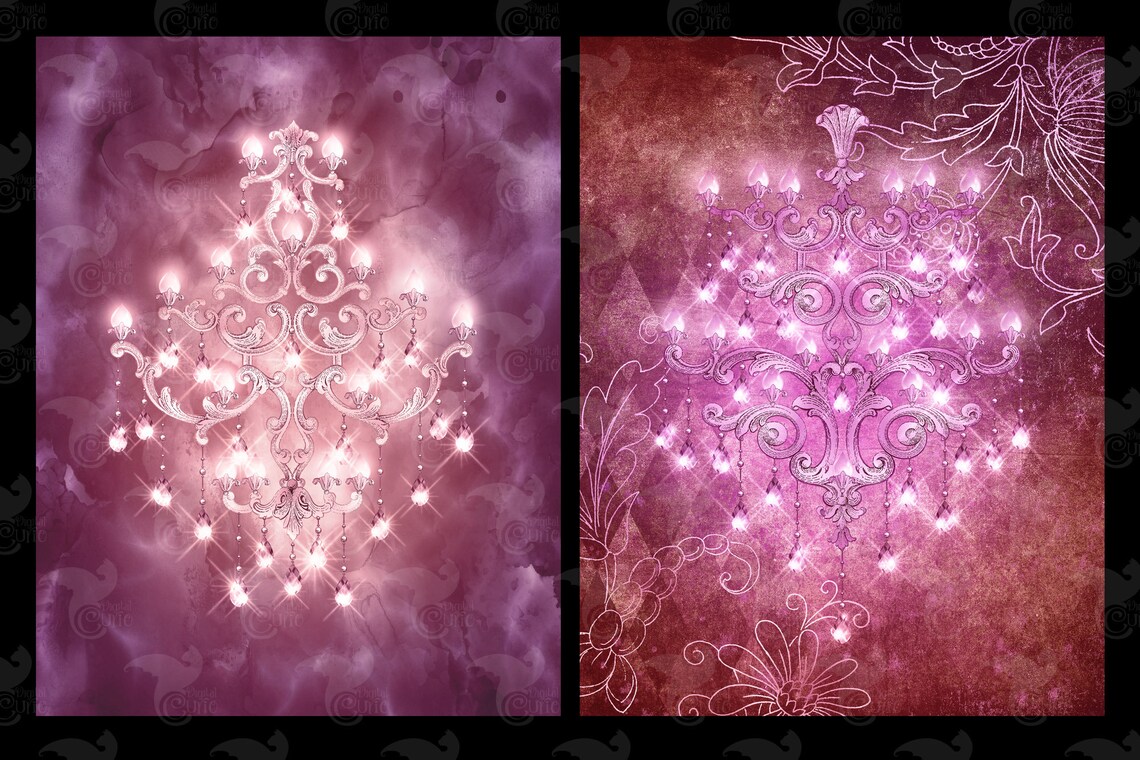 Magic Pink Chandelier Backgrounds Digital Paper Grunge Junk | Etsy