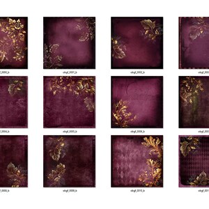 Ornate Burgundy and Gold Forest Digital Paper - Dark Gothic Woodland ...