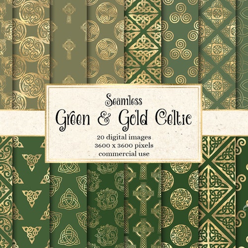 Green and Gold Celtic Digital Paper Seamless Celtic Knot - Etsy