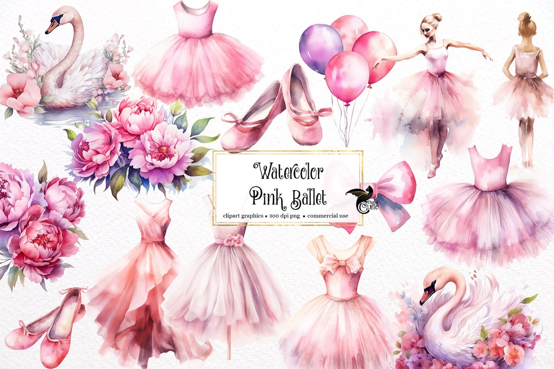 Watercolor Ballet Clipart – Pink Dance Graphics, PNG (digital Download ...