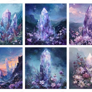 Fantasy Purple Crystals Digital Paper, Magic Digital Paper Mystical ...