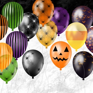 Halloween Balloons Clipart, Glitter Party Clipart in PNG Format Instant ...