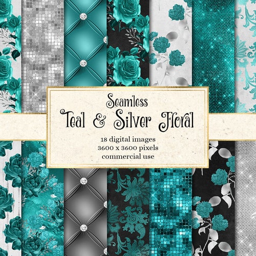 Gothic Teal Rose Digital Paper Seamless Rose Patterns With - Etsy