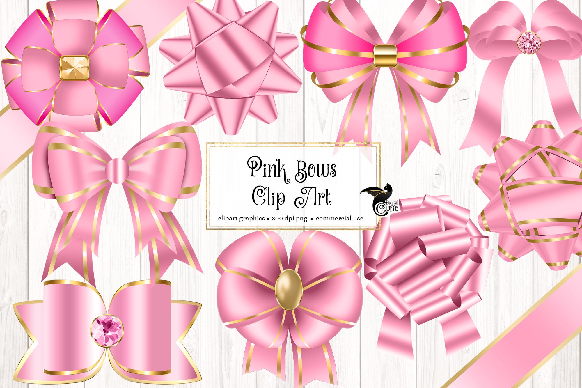 Pink Bows Clip Art Satin Bow Clipart in Png Format Instant - Etsy