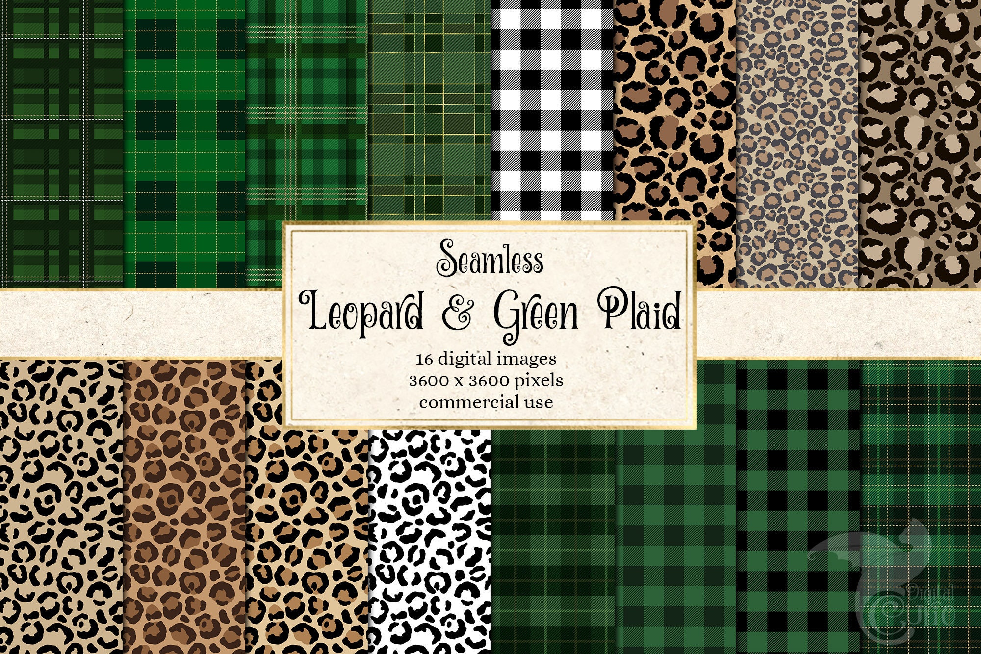Leopard and Green Plaid Digital Paper Seamless Holiday - Etsy Canada