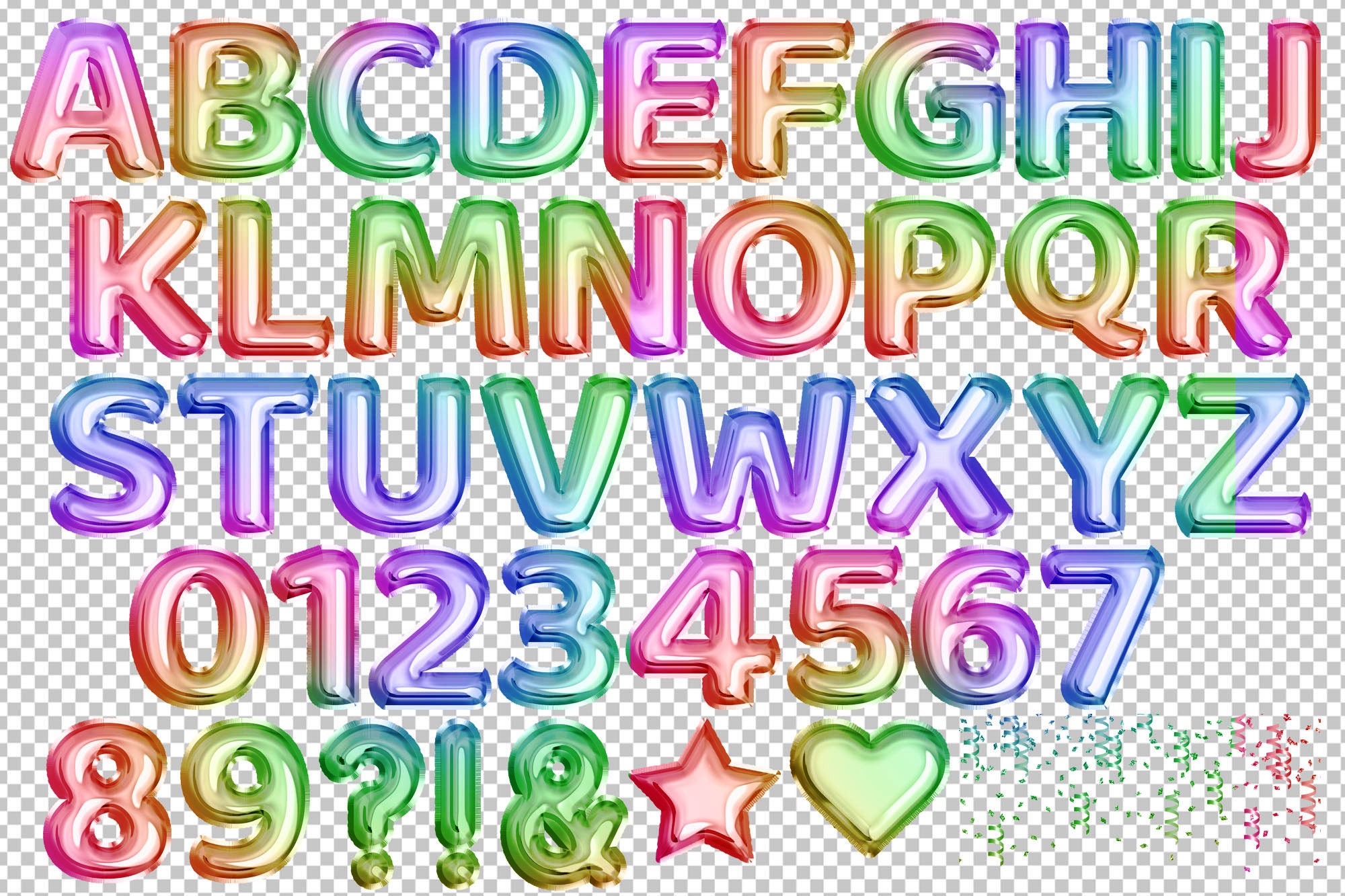 Rainbow Foil Balloon Alphabet Clip Art – Iridescent PNG Graphics ...