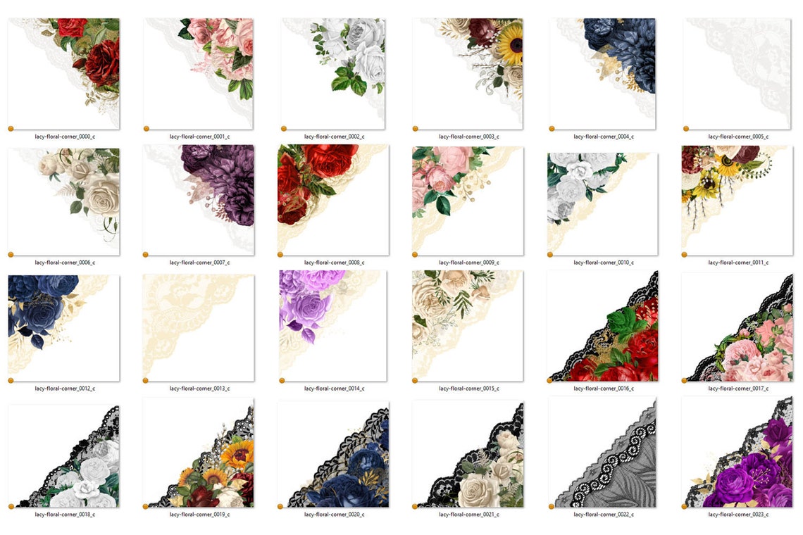 Lacy Floral Corners Clipart Vintage Flowers With Lace Corners | Etsy