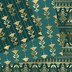 Teal and Gold Art Deco Digital Paper, Seamless Geometric Patterns ...