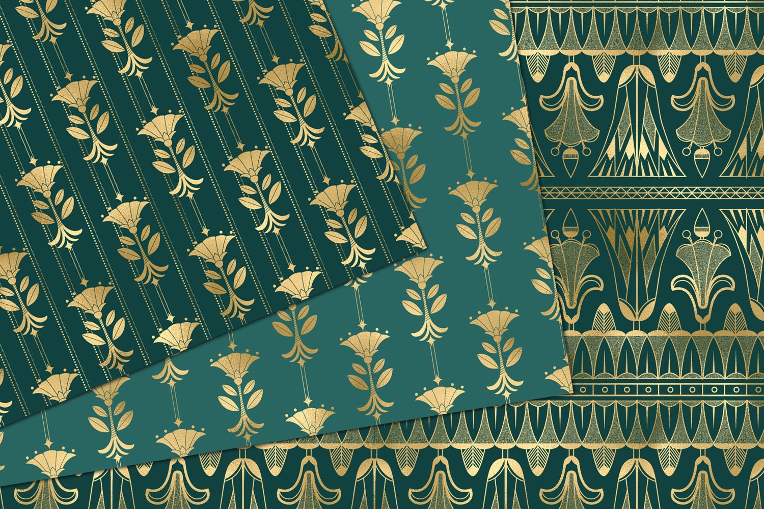 Teal and Gold Art Deco Digital Paper Seamless Deco Patterns - Etsy
