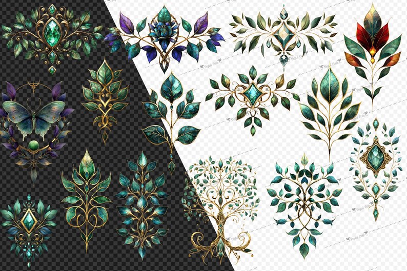 Elven Forest Emblems – Fantasy Leaf & Tree Graphics (PNG, Digital ...