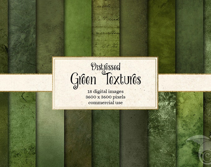 Distressed Green and Gold Digital Paper, Damask Textures (digital ...