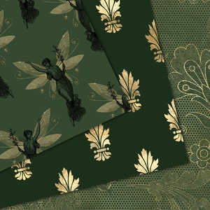 Green and Gold Fairy Digital Paper, Seamless Forest Textures (digital ...