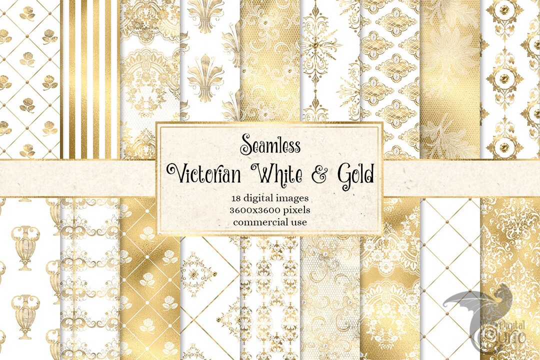 Victorian Gold Damask Digital Paper, Seamless Ornate Patterns (digital ...