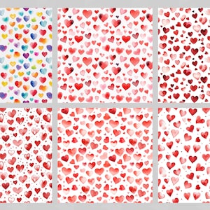 Watercolor Hearts Digital Paper, Seamless Valentine Printable Textures ...