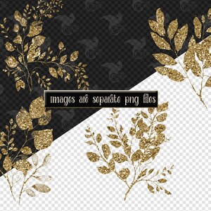 Gold Glitter Leafy Vines Clip Art - Digital Glitter Leaf Graphics in ...