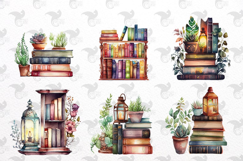 Watercolor Book Clipart Book Shelves and Stacks PNG Format - Etsy