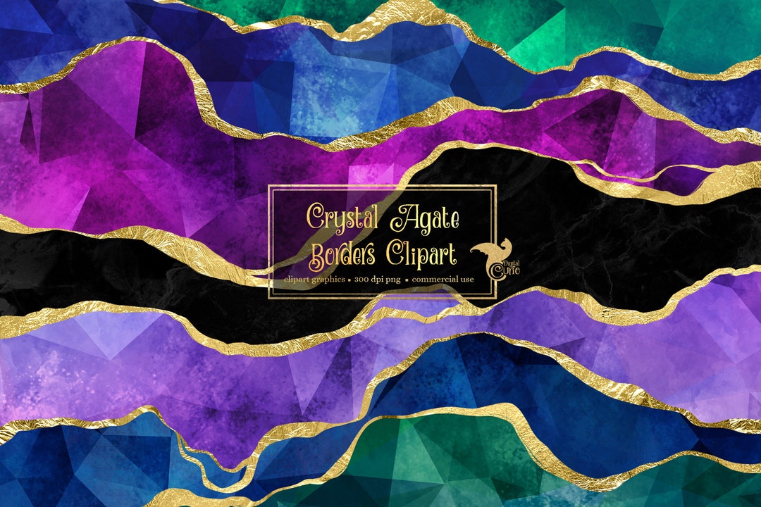 Gold Foil Crystal Agate Borders Clipart – PNG Graphics (digital ...