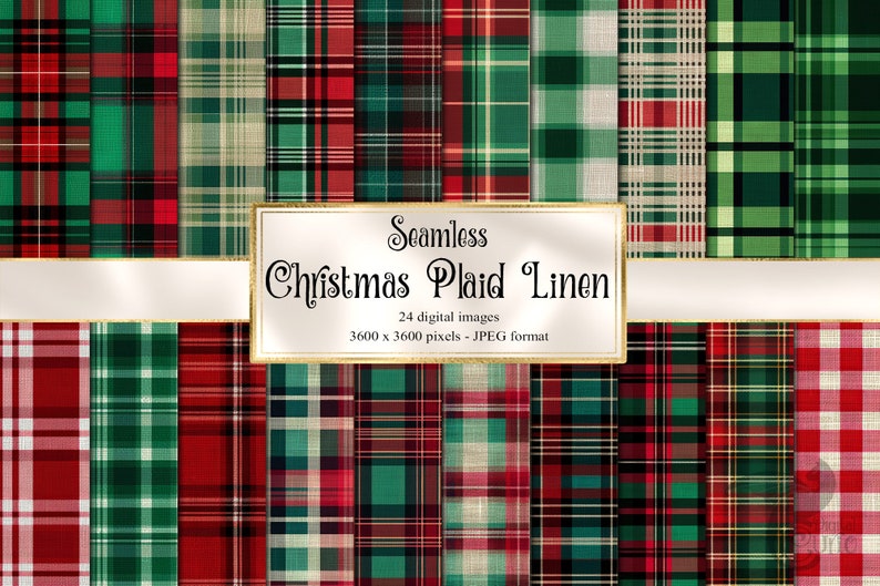 Christmas Plaid Linen Digital Paper, Rustic Holiday Scrapbook (digital ...