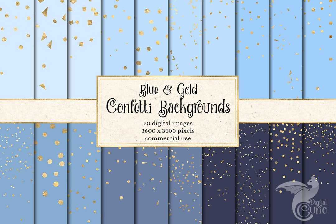 Blue and Gold Confetti Digital Paper, Foil Backgrounds (12x12 In) - Etsy