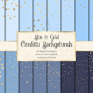 Blue and Gold Confetti Digital Paper, Confetti Gold Foil Backgrounds ...