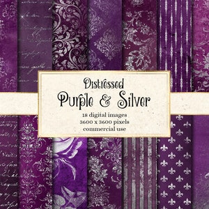 Distressed Purple and Silver Digital Paper, Grunge Backgrounds With ...