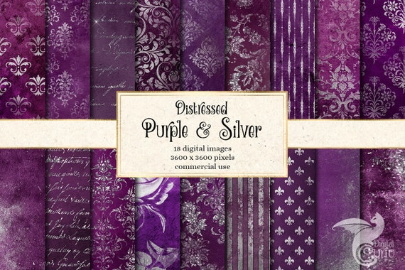 Distressed Purple and Silver Digital Paper Grunge Backgrounds | Etsy