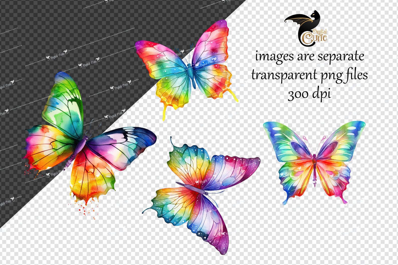 Watercolor Rainbow Butterflies Clipart, Aquarelle Fantasy Butterfly ...