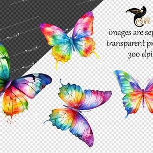 Watercolor Rainbow Butterflies Clipart, Aquarelle Fantasy Butterfly ...