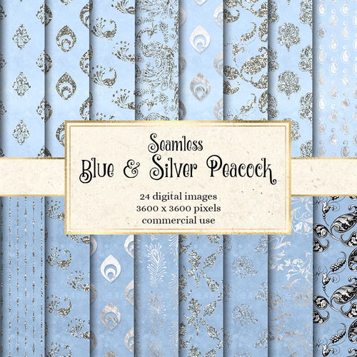 Blue and Gold Peacock Digital Paper Seamless Gold Peacock | Etsy