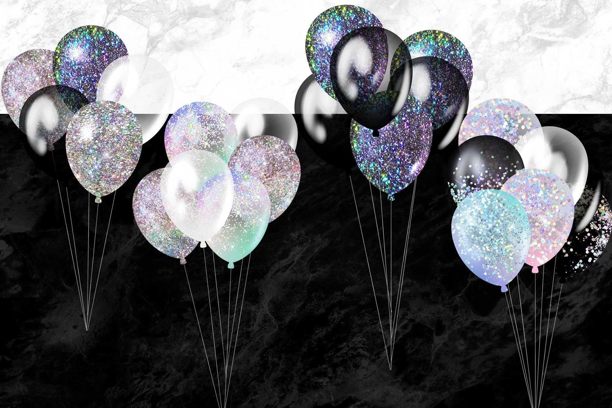 Holographic Glitter Balloons Clipart Rainbow Party Clip Art - Etsy UK