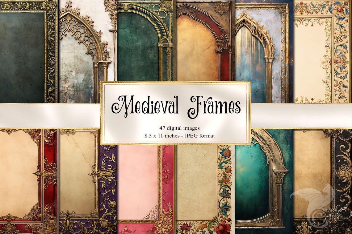 Medieval Frame Digital Paper, Gothic Journal Printable (8.5x11 Inch, A4 ...
