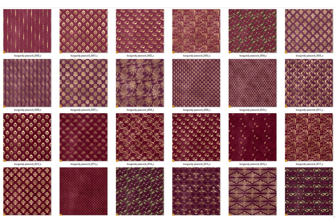 Burgundy and Gold Peacock Digital Paper Seamless Gold Peacock | Etsy