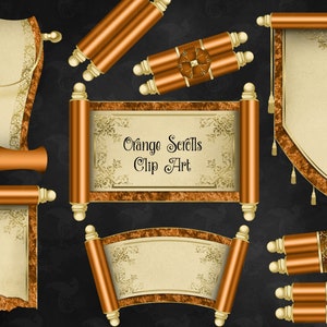 Orange Tapestry Scrolls Clipart - Gold Accents, Fantasy Designs ...