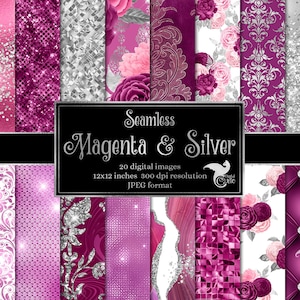Magenta and Silver Digital Paper, Seamless Patterns and Textures With ...