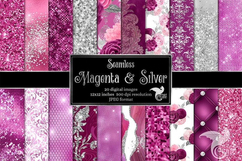 Magenta and Silver Digital Paper Seamless Patterns and | Etsy