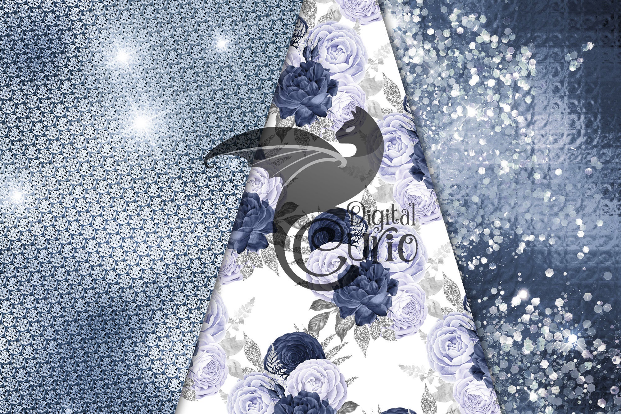 Dusty Blue and Silver Digital Paper Seamless Patterns and - Etsy