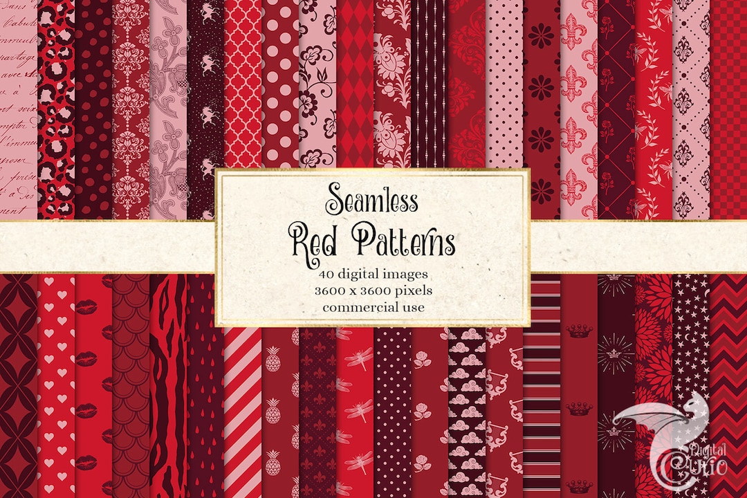 Red Digital Paper, 40 Patterns in Seamless Format for Scrapbooking and ...