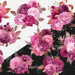 Magenta and Rose Gold Floral Bouquets Clipart, Digital Instant Download ...