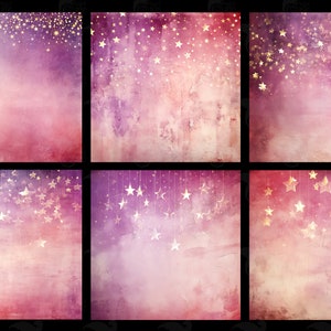 Pink Grunge Stars Digital Paper, Golden Starry Night Digital Papers ...