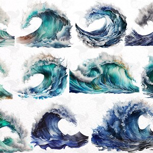 Watercolor Ocean Waves Clipart - Nautical Watercolor Wave Clip Art in ...