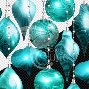 Turquoise Agate Christmas Ornaments Clipart, Digital Christmas Ball ...