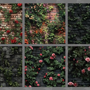 Overgrown Brick Textures Digital Paper, Seamless Rustic Brick Wall ...