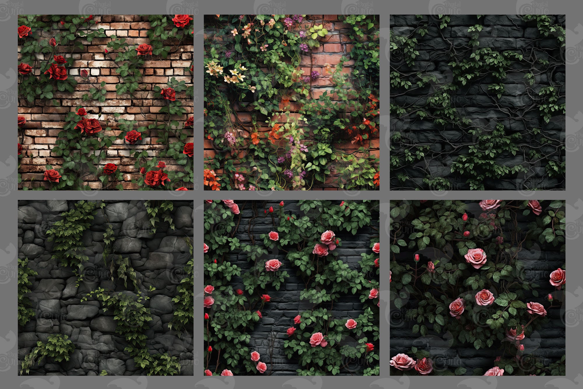 Overgrown Brick Textures Digital Paper, Rustic Wall Printable (digital ...
