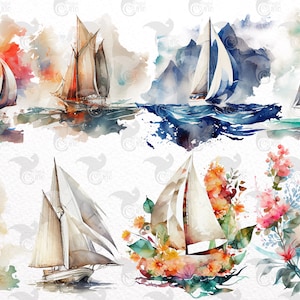 Watercolor Sailboats Clipart - Cute Nautical Ocean Sailing Clip Art ...