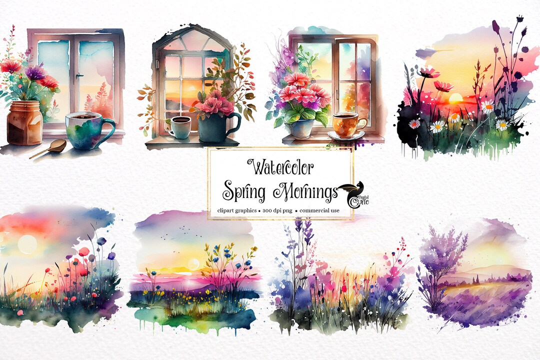 Watercolor Spring Mornings Clipart - Sunrise Watercolor PNG Format ...