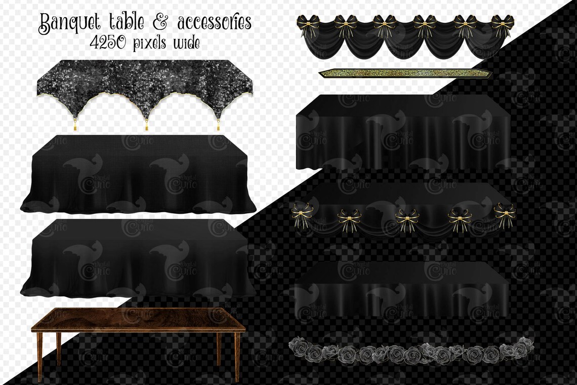 Black and Gold Tables Clipart Digital Wedding Banquet Scene - Etsy