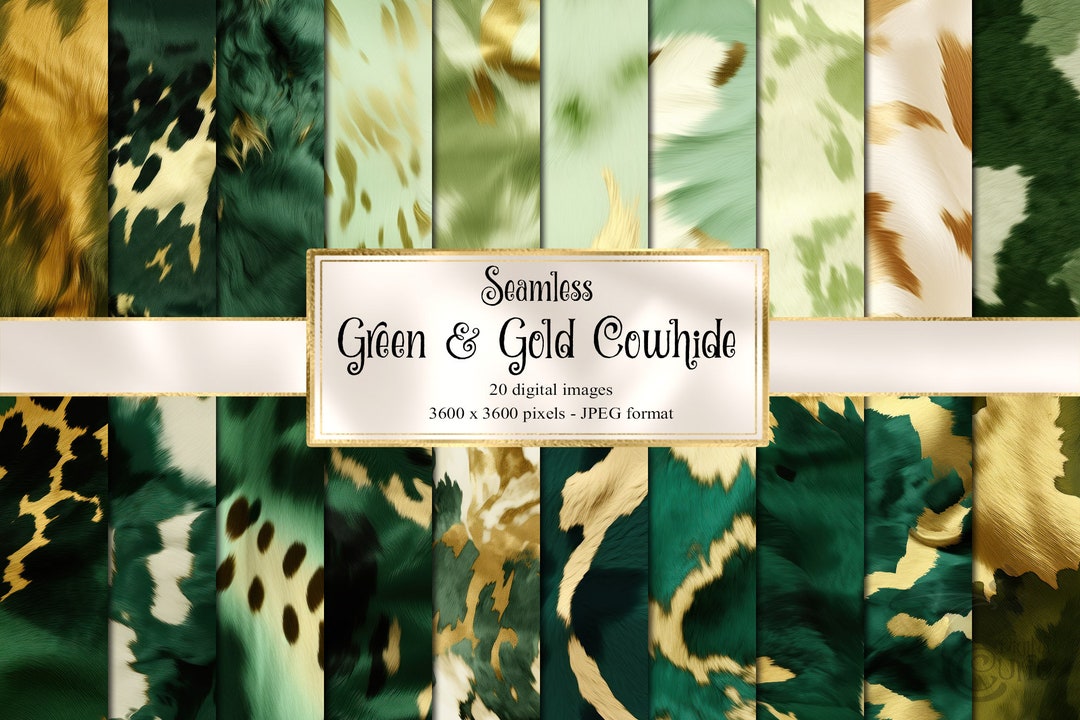 Green and Gold Cowhide Textures, Seamless Leather Digital Paper ...