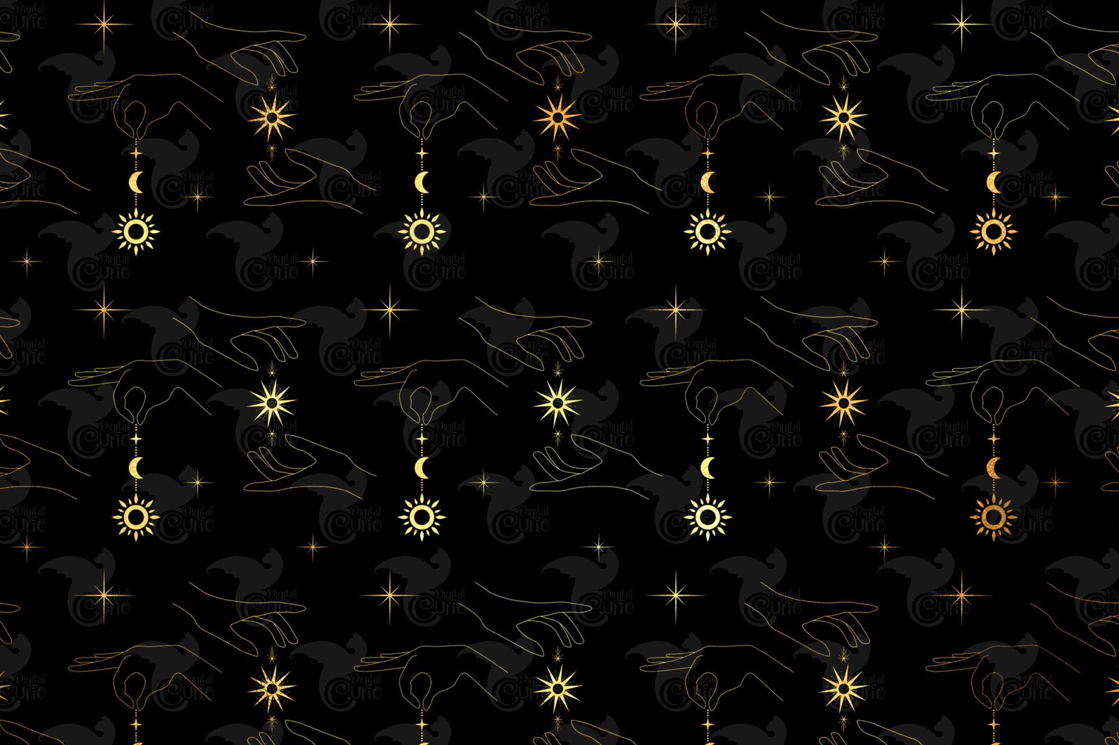 Celestial Gold Mystic Digital Paper Seamless Patterns With - Etsy
