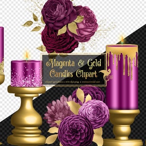 Magenta and Gold Candles Clip Art - Digital Candle Graphics Instant ...
